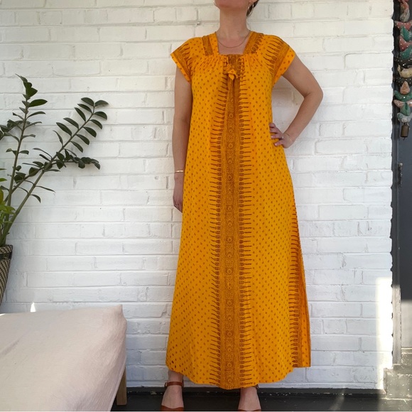 Dresses | Vibrant Turmeric Yellow Cotton Dress With Tassels Vintage ...